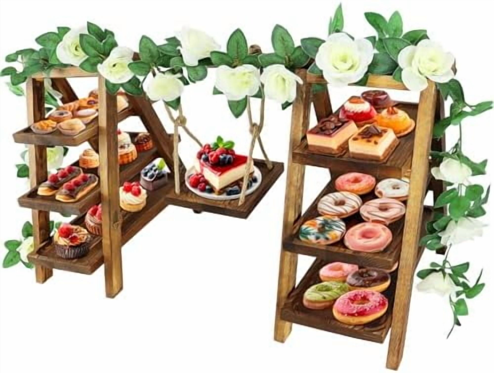 3 Tier Cupcake Stand with Swing and Flower,Wooden Cupcake Display Stand ...