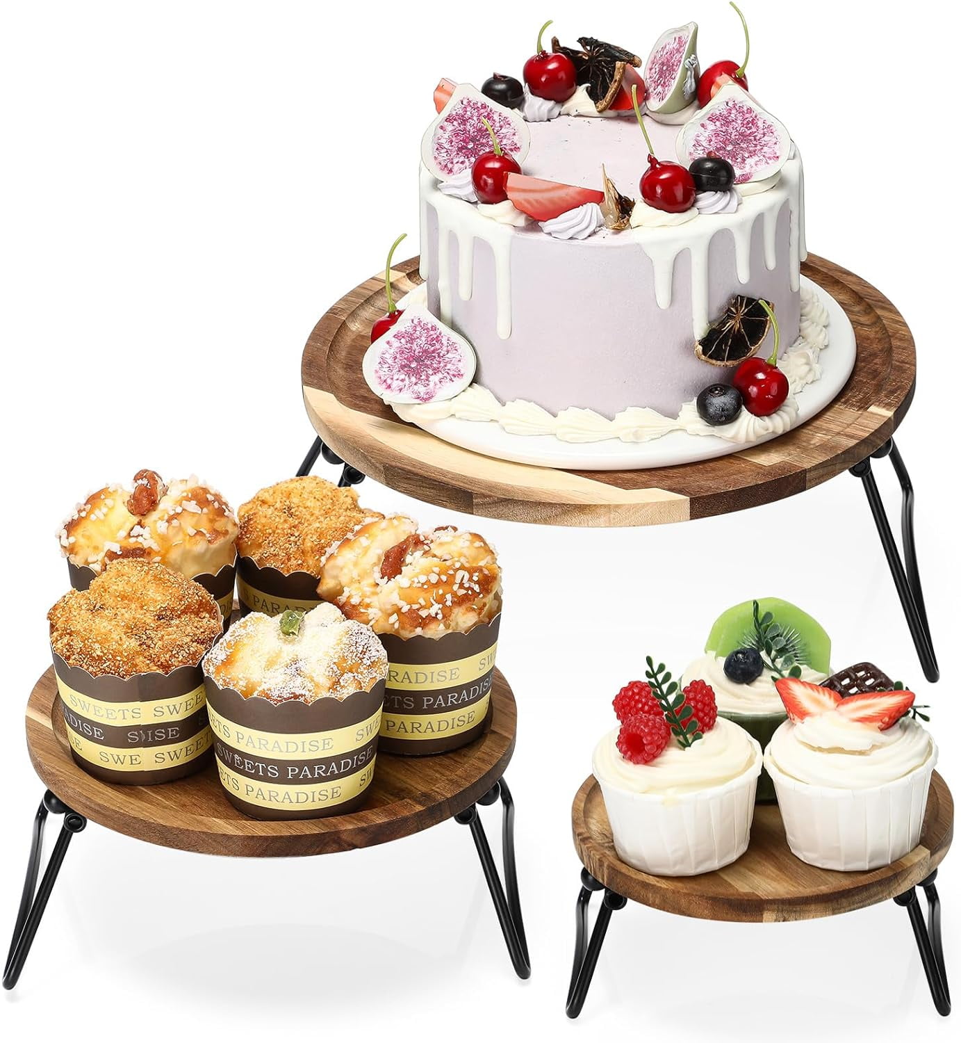 3 Tier Cupcake Stand and Towers Serving Tray Acacia Wooden Dessert ...