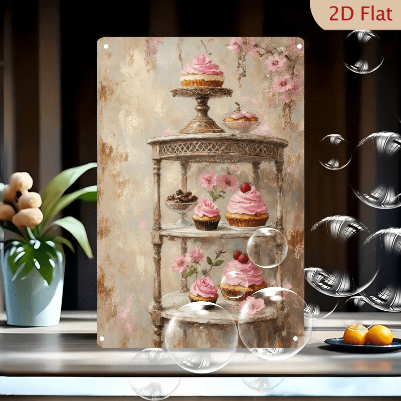 3-Tier Cupcake Stand Wall Art, 8x12 Inches Rustic Vintage Metal Tin ...