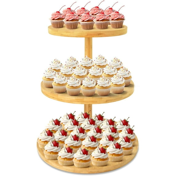 3 Tier Cupcake Stand, Wood Cupcake Tower Stand 50 Cupcakes, Large Round ...