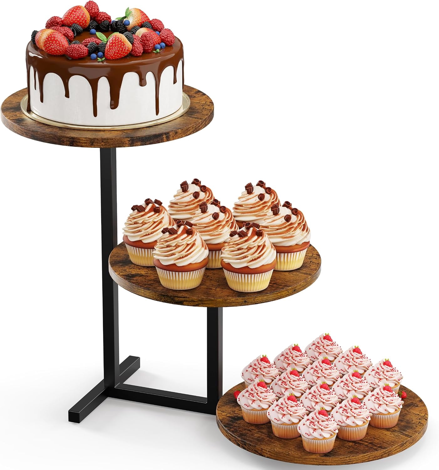 3 Tier Cupcake Tower Stand for 24 Cupcakes, Wooden Tiered Tray Stands ...