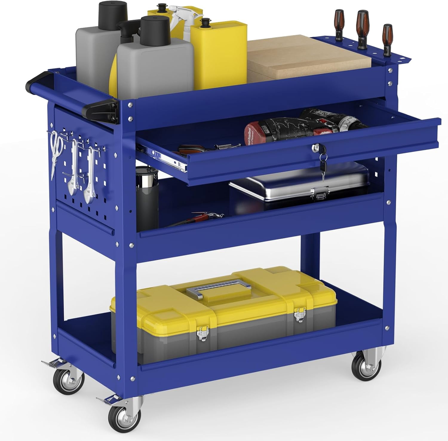 3-Tier Darkblue Rolling Tool Cart, 440 Lbs Load Capacity Service Cart ...