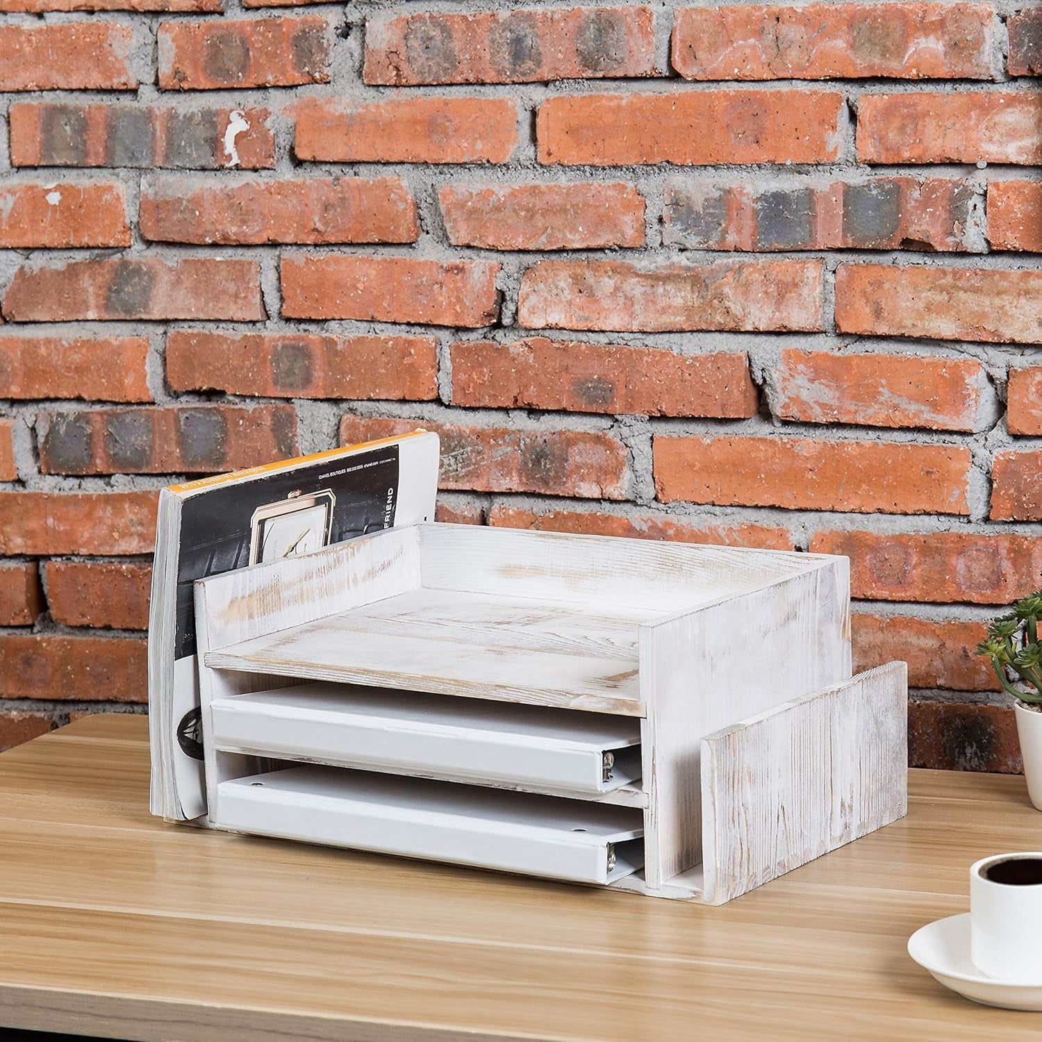 3-Tier Desk Organizer & File Tray, Wood Letter Holder for Office ...
