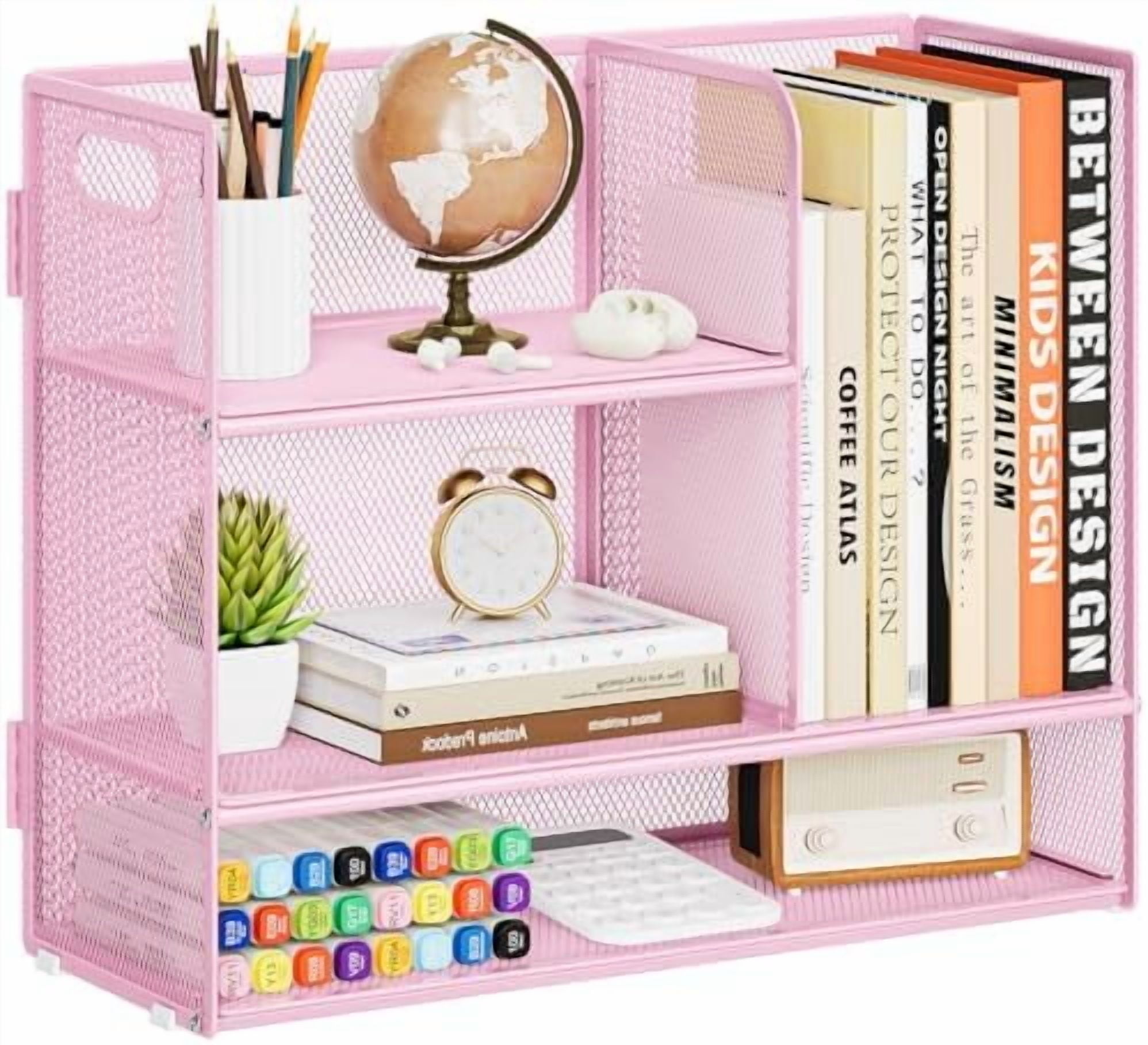 3-Tier Desk Shelf Organizer with Handle, Desktop Bookshelf File Holder ...