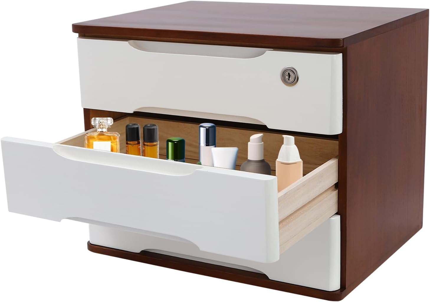 3-Tier Desktop File Cabinet with Lockable Drawers,1 Locks & 2 Keys ...