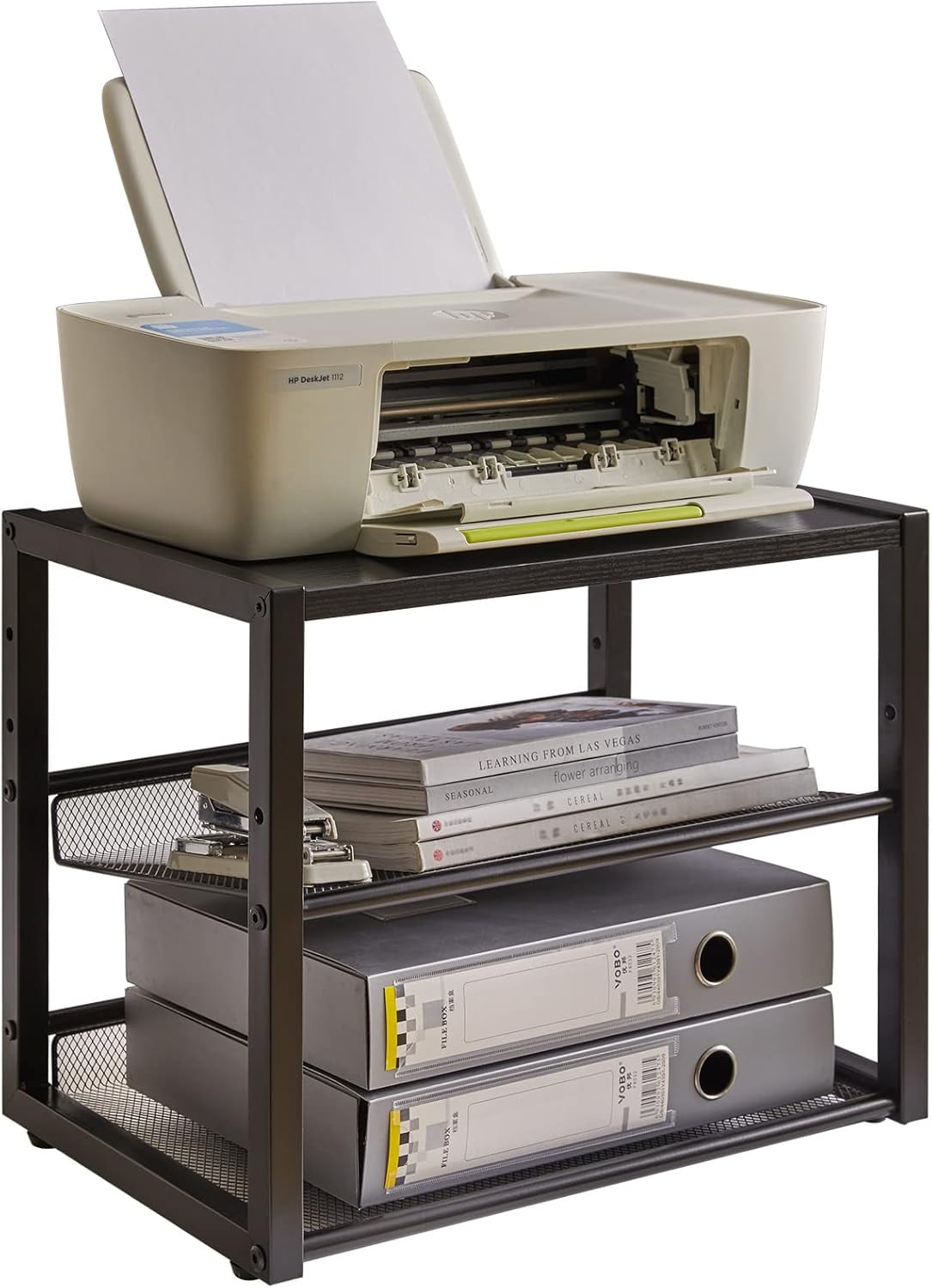 3-Tier Desktop Printer Stand with Adjustable Shelves, Multi-Function ...
