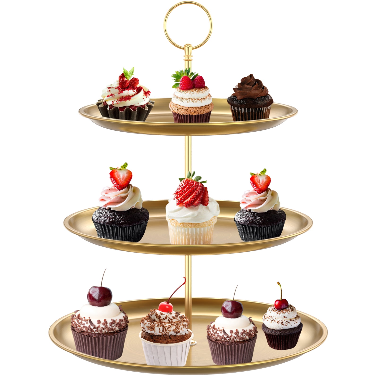 3 Tier Dessert Stand Stainless Steel Cupcake Display Tower Decorative ...