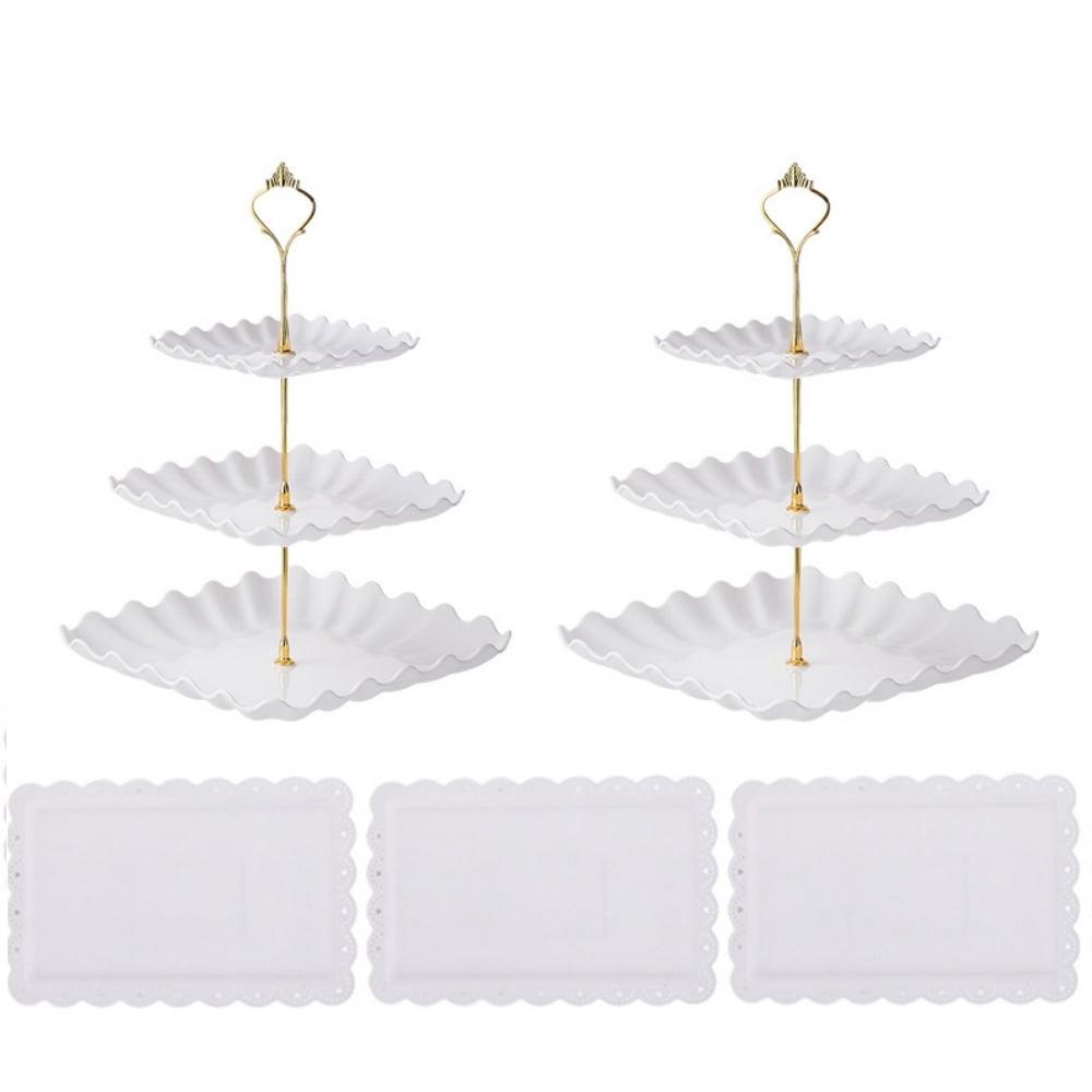 3-Tier Dessert Stand with 3 Serving Trays, Plastic Cupcake Holder for ...