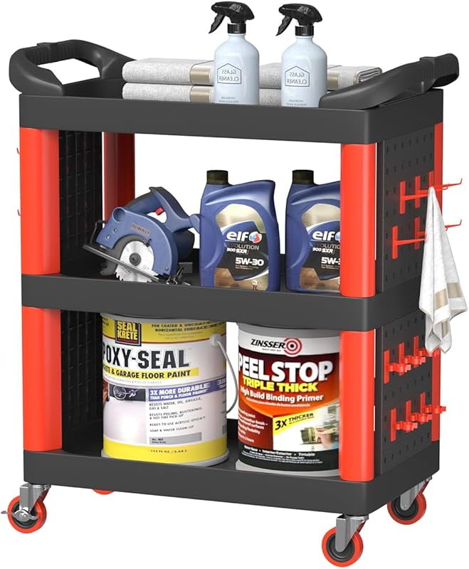 3 Tier Detailing Cart with Wheels,Service Rolling Utility Carts,Car ...