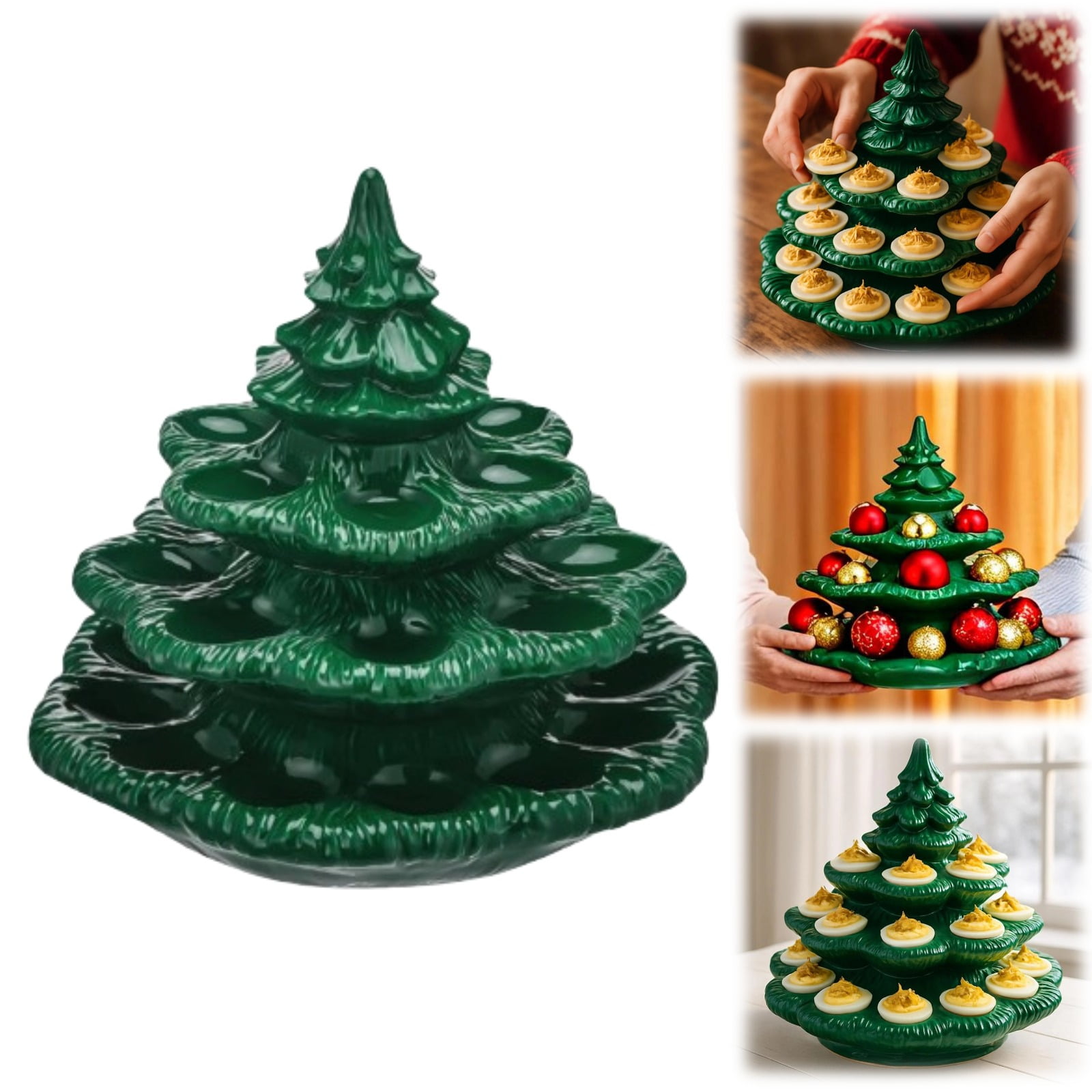 3 Tier Deviled Egg Platter with Christmas Tree Shape, Deviled Egg Tray ...