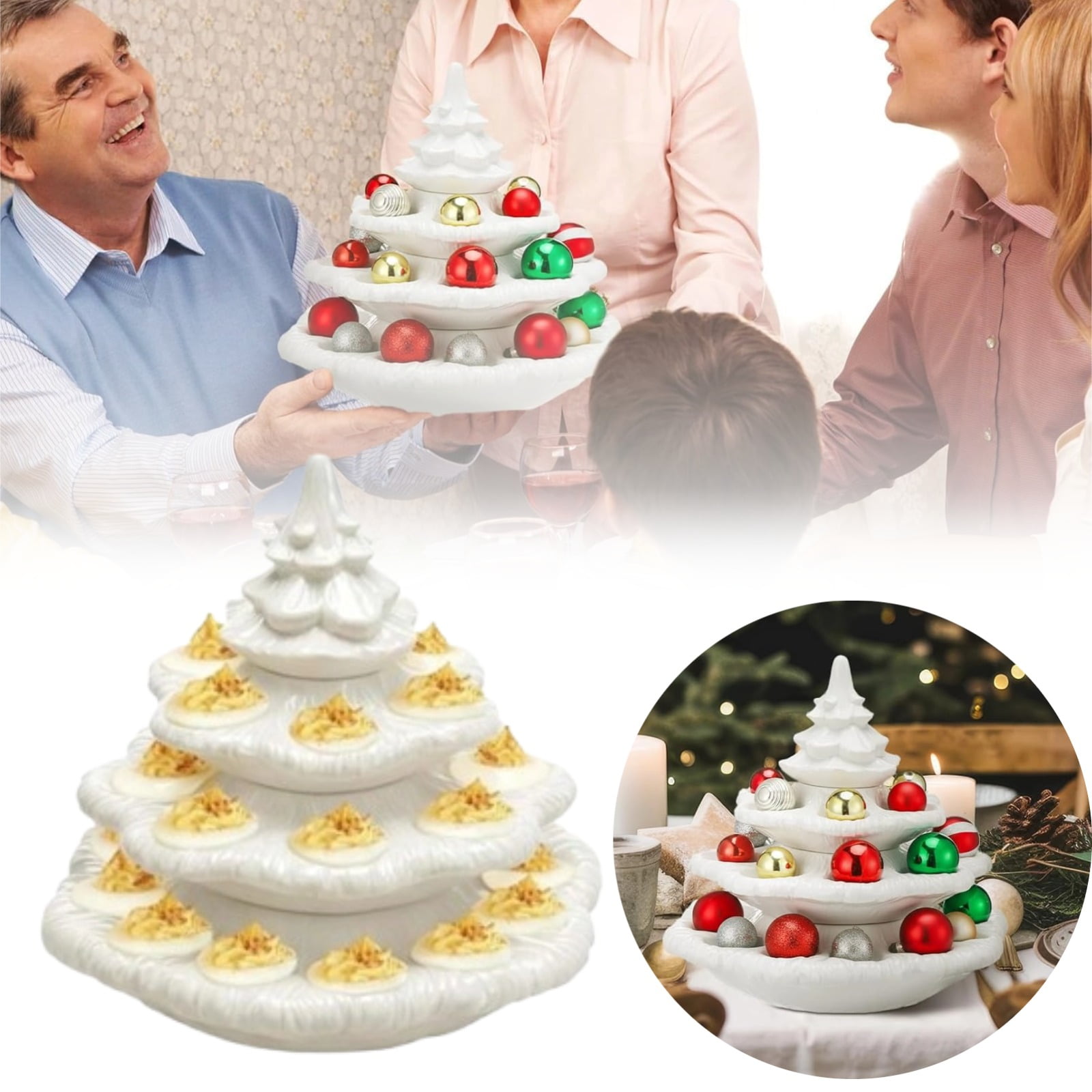 3 Tier Deviled Egg Platter with Christmas Tree Shape, Deviled Egg Tray ...