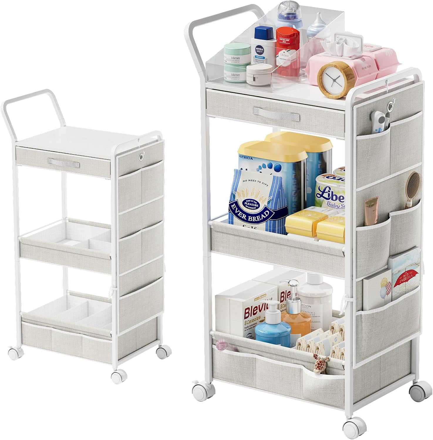 3-Tier Diaper Caddy Organizer - Rolling Utility Baby Cart with Drawer ...