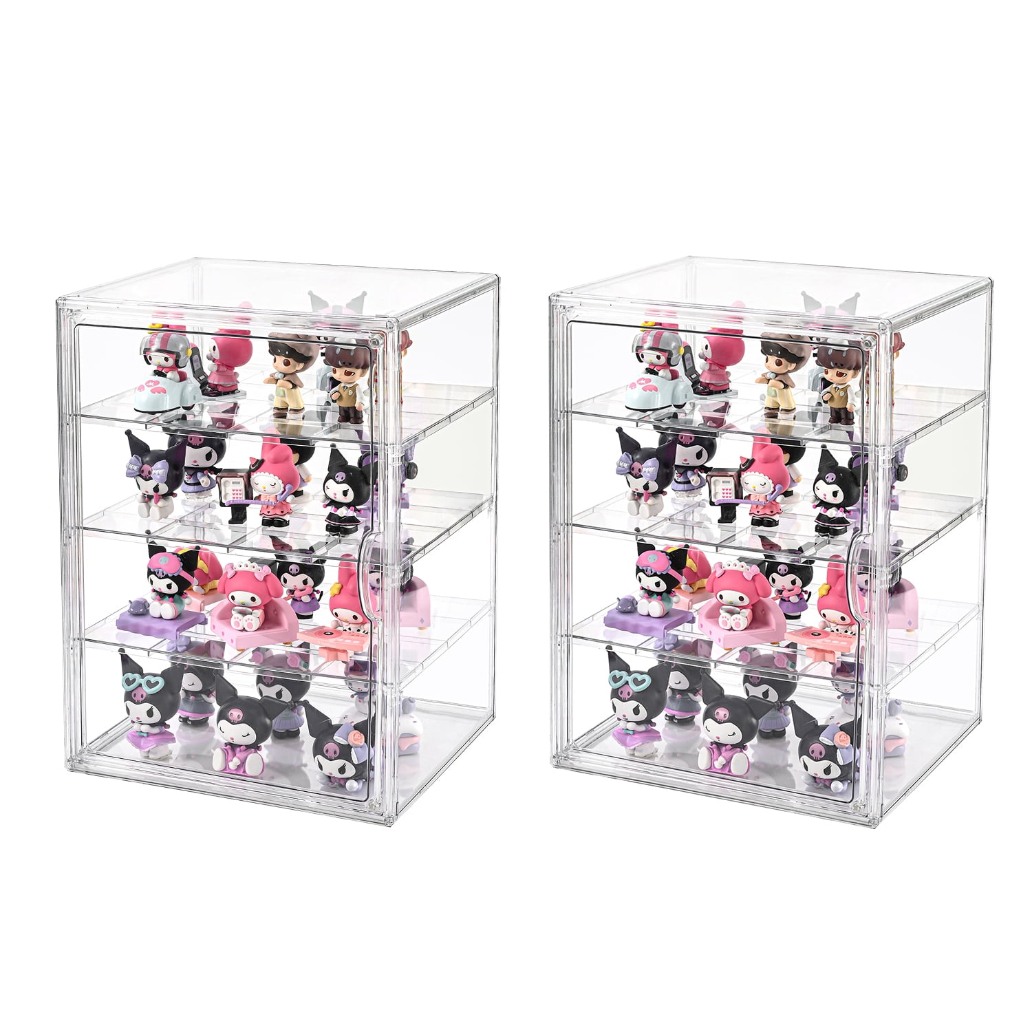 2 Pack 4 Tier Display Case for Collectibles,Clear Display Box with 3 ...