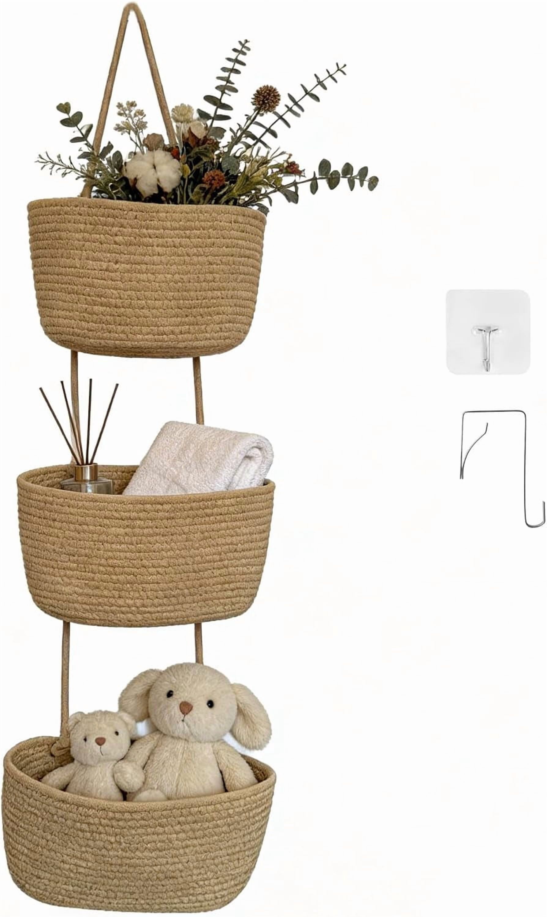 3-Tier Over the Door Hanging Basket, Cotton Rope Woven Decorative ...