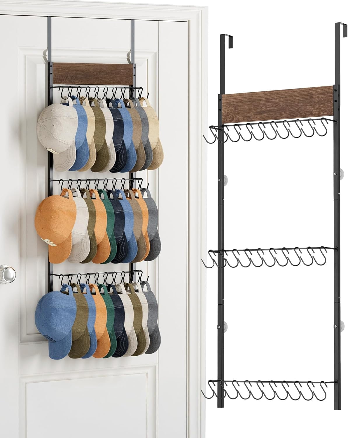 3-Tier Over the Door Hat Rack with 30 Movable Hooks – Wall Mounted Hat ...