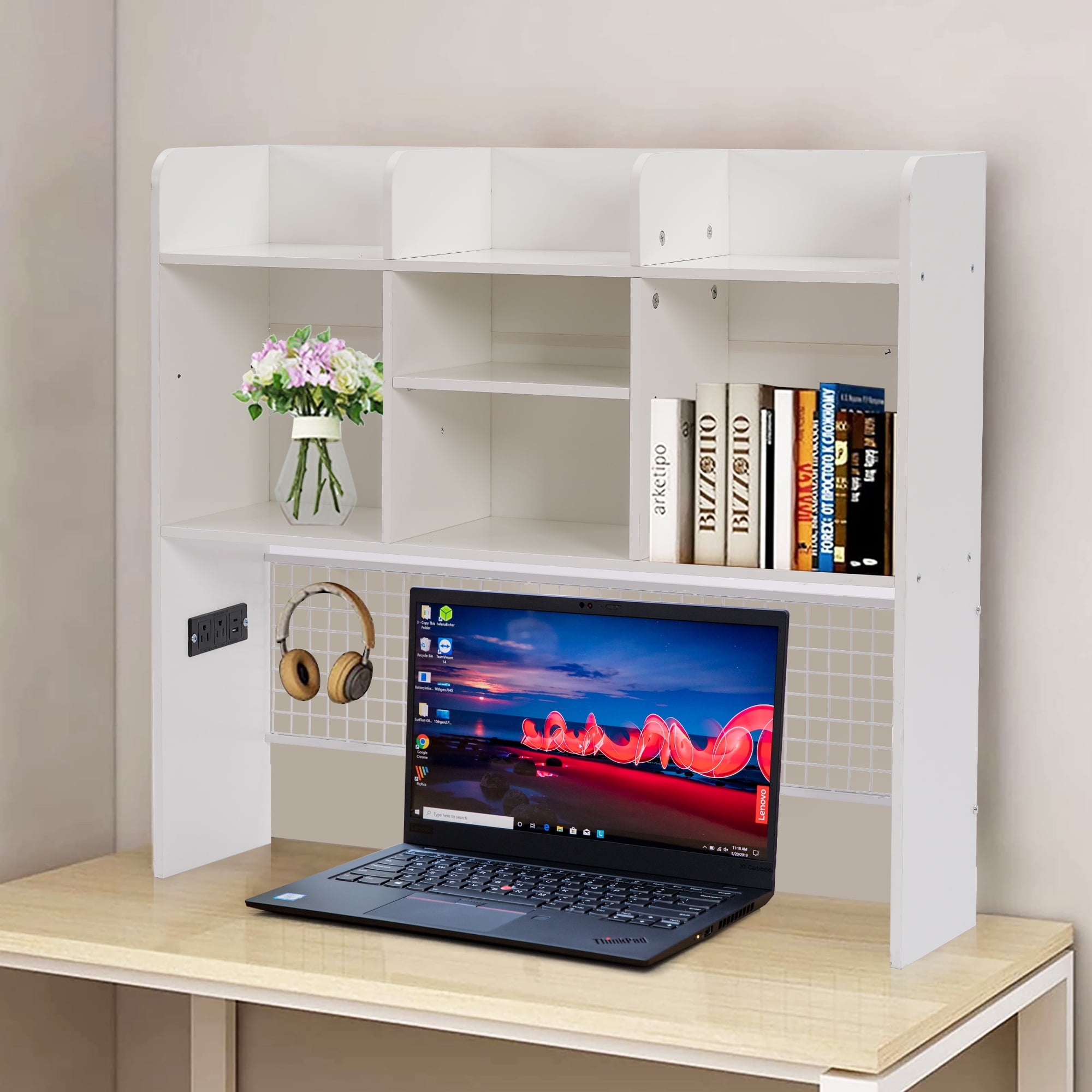 3-Tier Dorm Desktop Bookshelf with 7 Storage Organizer Rack,Desk ...