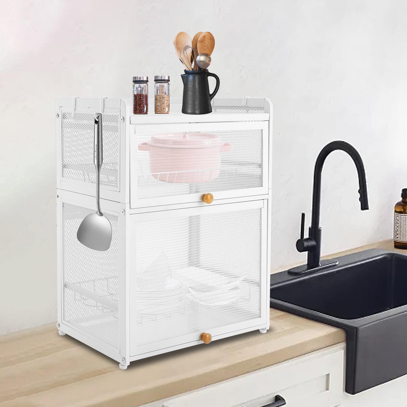 3-Tier Drying Rack Utensil Holder Detachable Drip Tray Dish Drainer ...