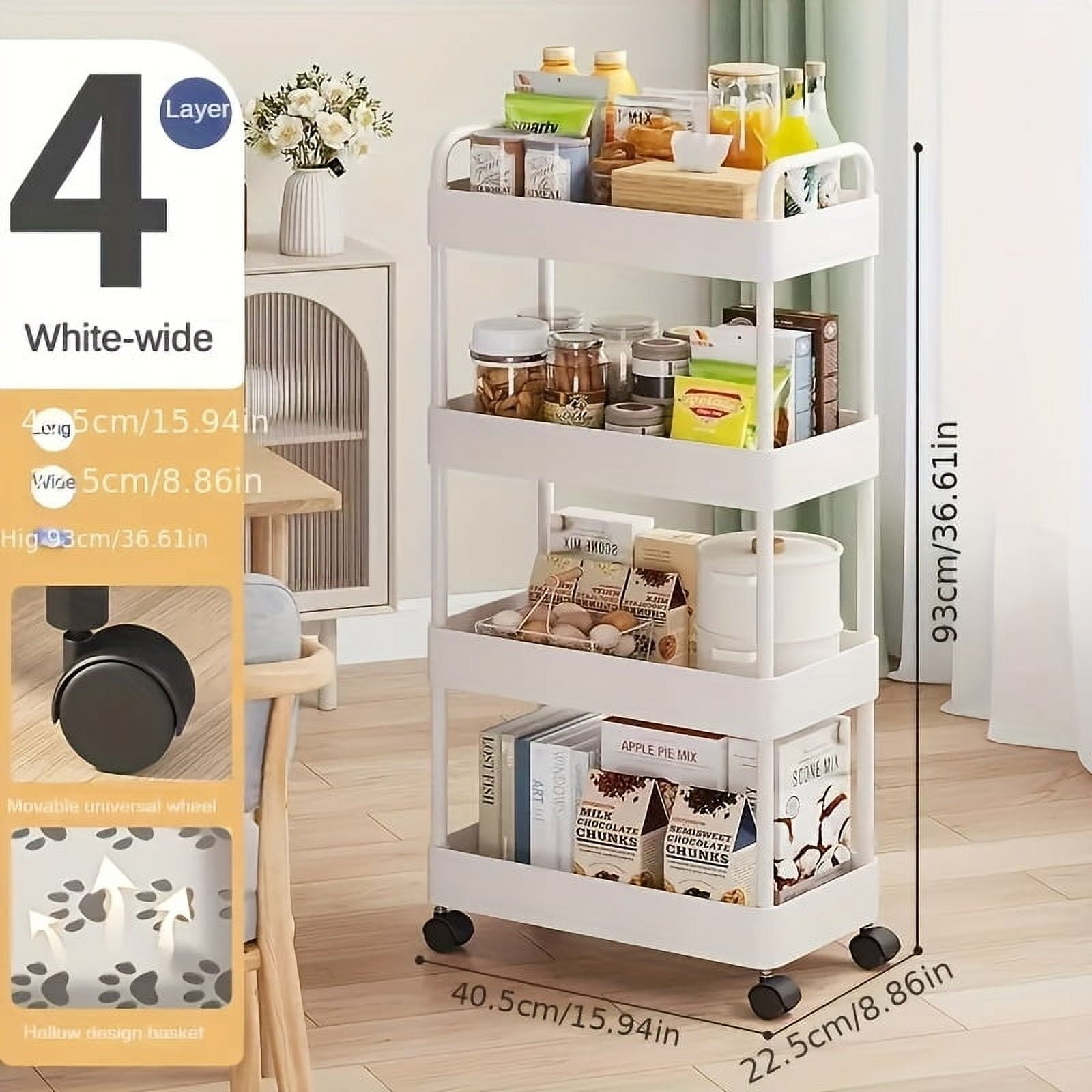 3-Tier Durable Plastic Rolling Storage Cart with Wheels - Easy to Move ...