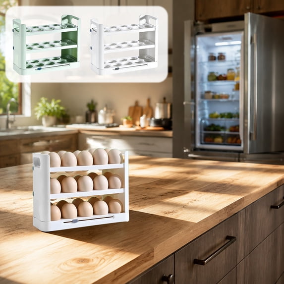 3-Tier Egg Storage Container for Fridge Door - Space-Saving 30-Egg Tray ...