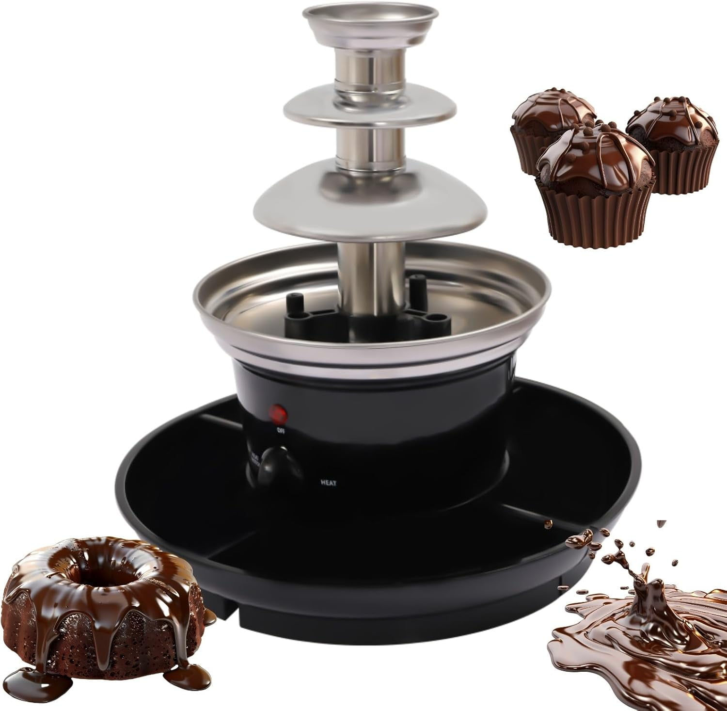 3 Tier Electric Chocolate Fondue Fountain Machine for Parties, 16 Ounce ...