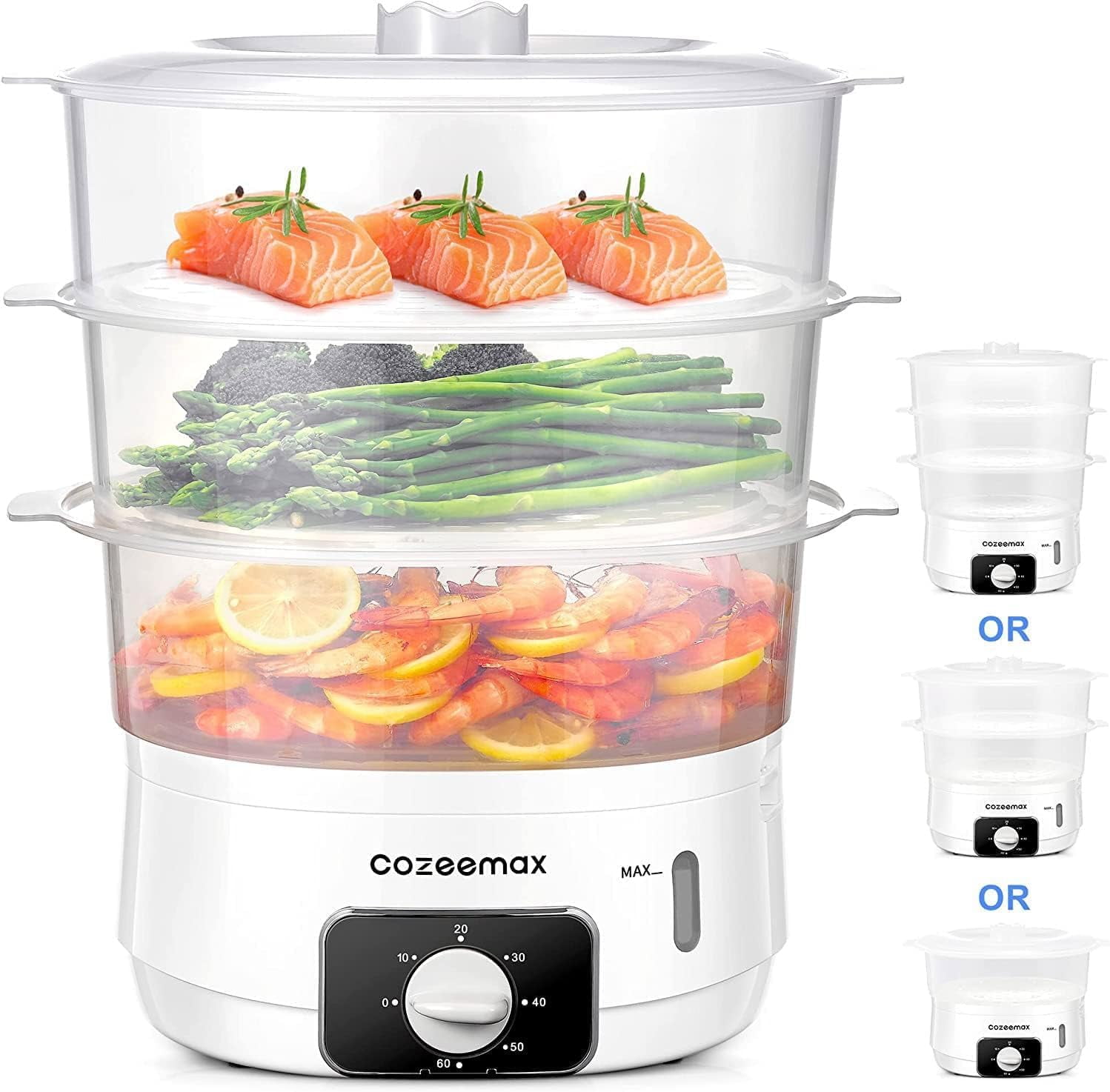 3 Tier Electric Food Steamer for Cooking, 13.7QT Vegetable Steamer for ...