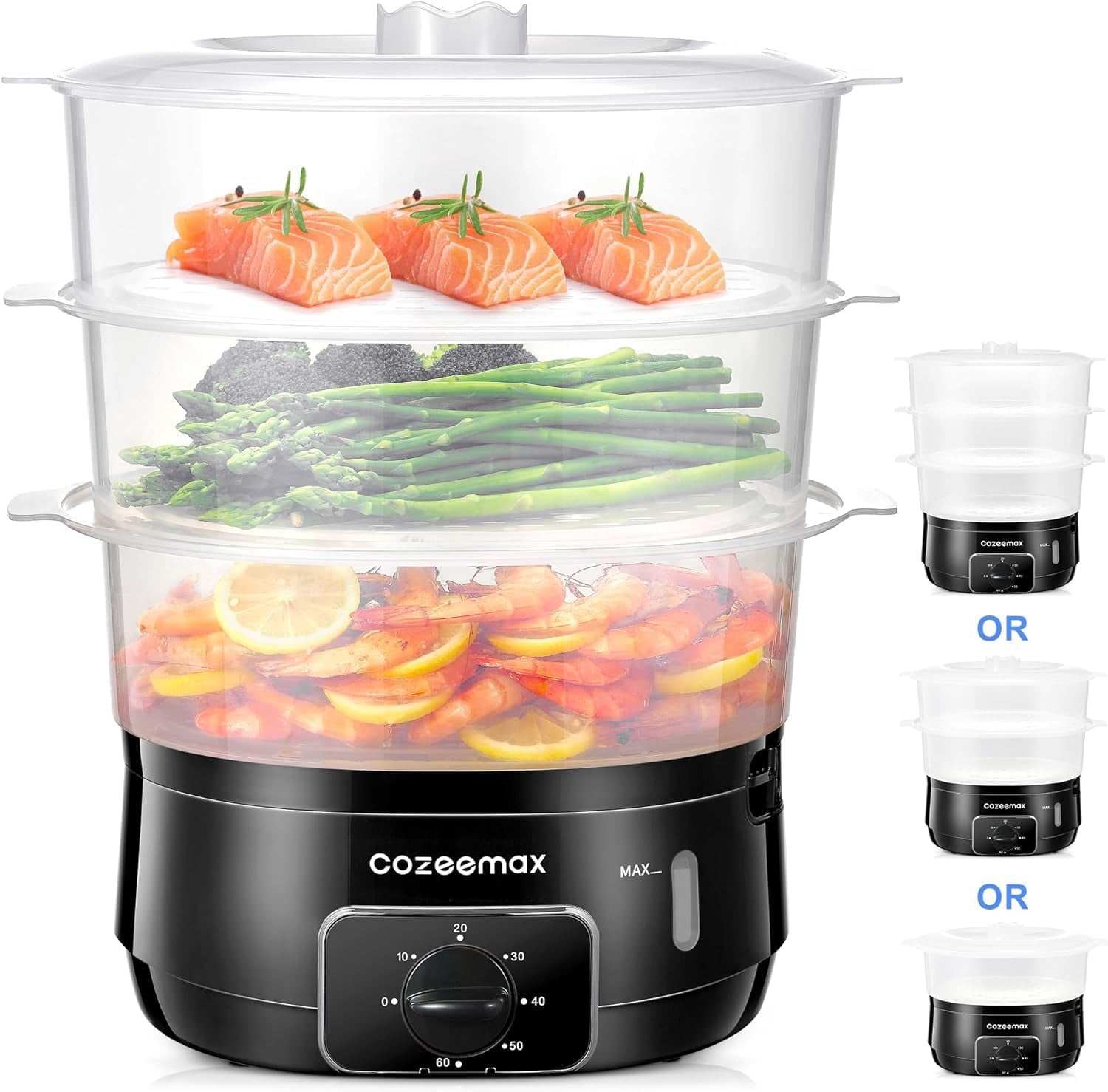 3 Tier Electric Food Steamer for Cooking, 13.7QT Vegetable Steamer for ...