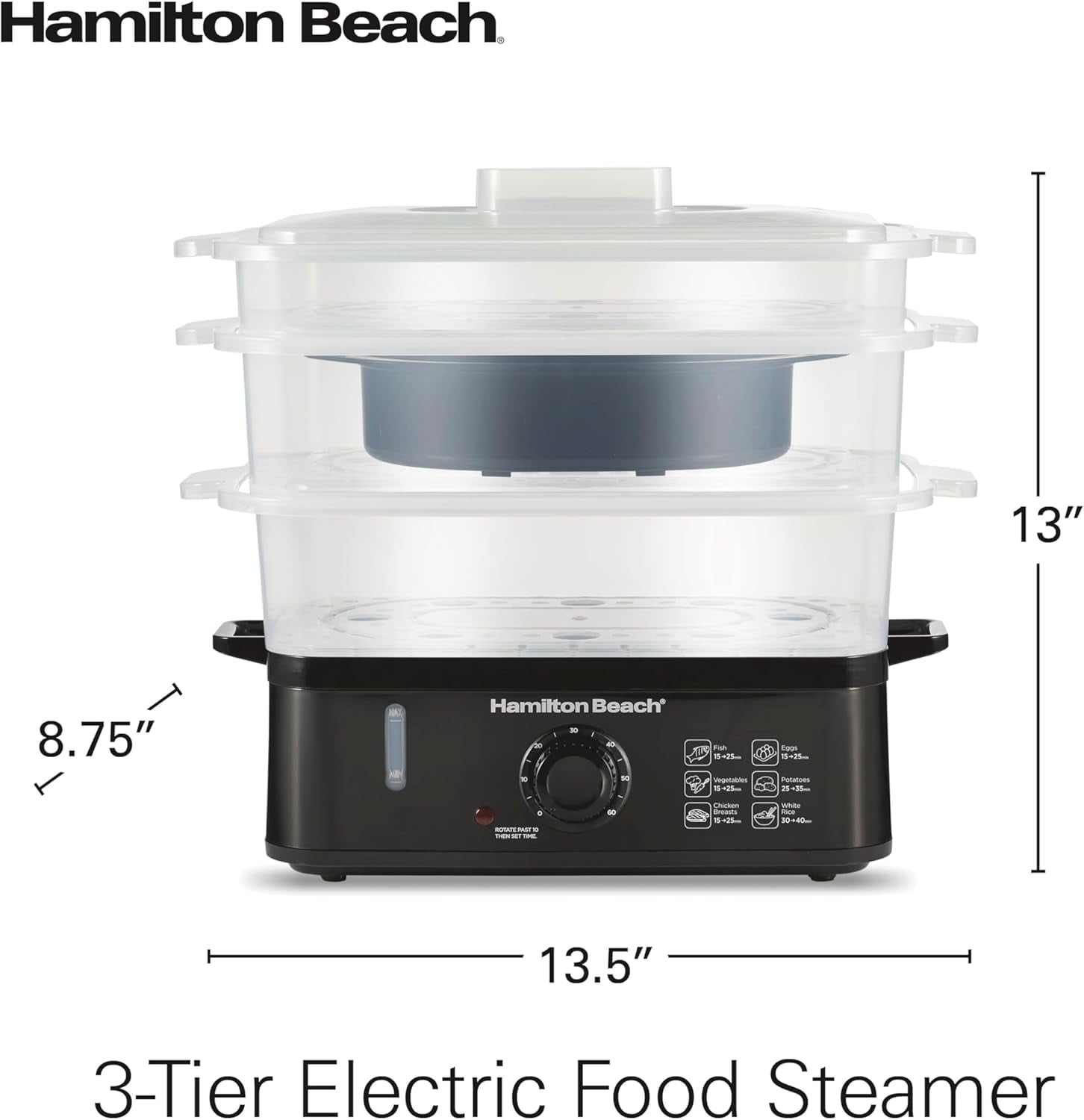 3-Tier Electric Food Steamer with Rice Cooker & Egg Boiler, 9.5 Quarts ...