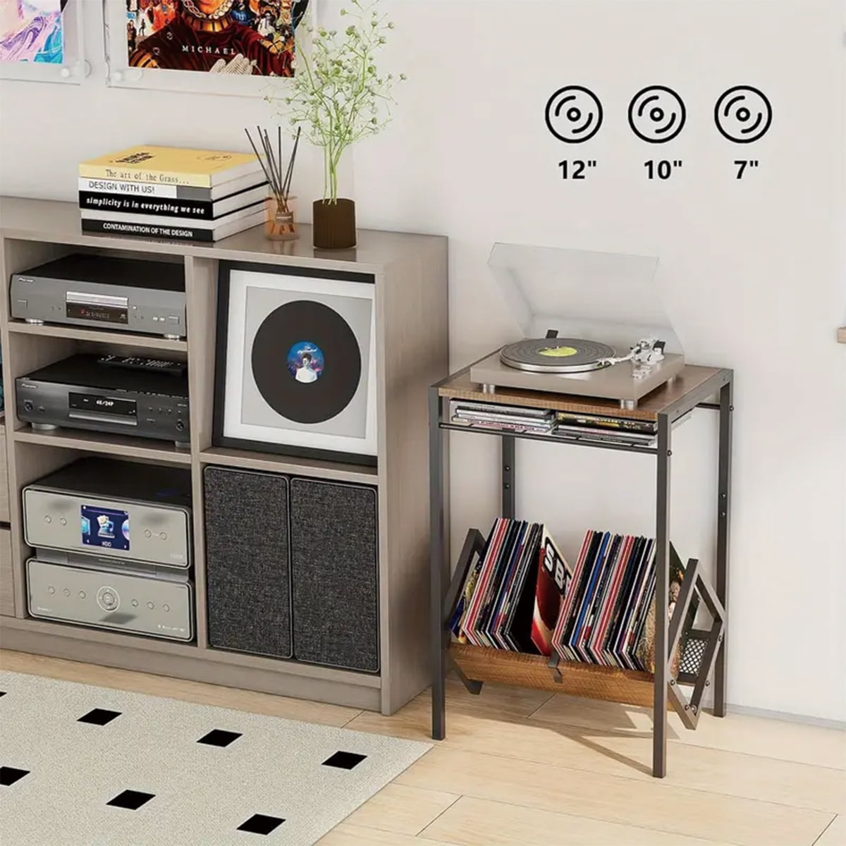 3-Tier Electric Turntable Stand with Vinyl Storage Rack - Holds Up to ...