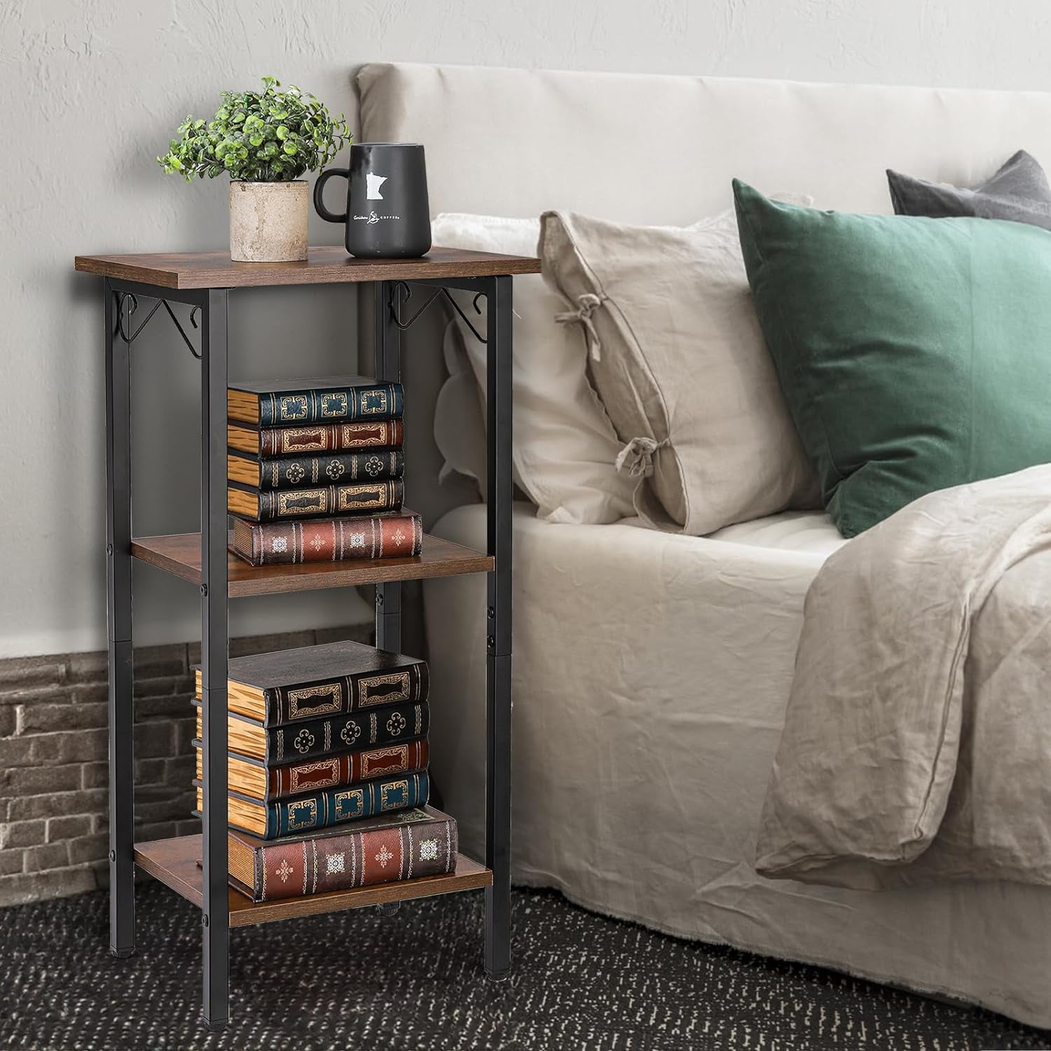 3 Tier End Table, 30 Inch Tall Side Table, Rustic Telephone Table ...