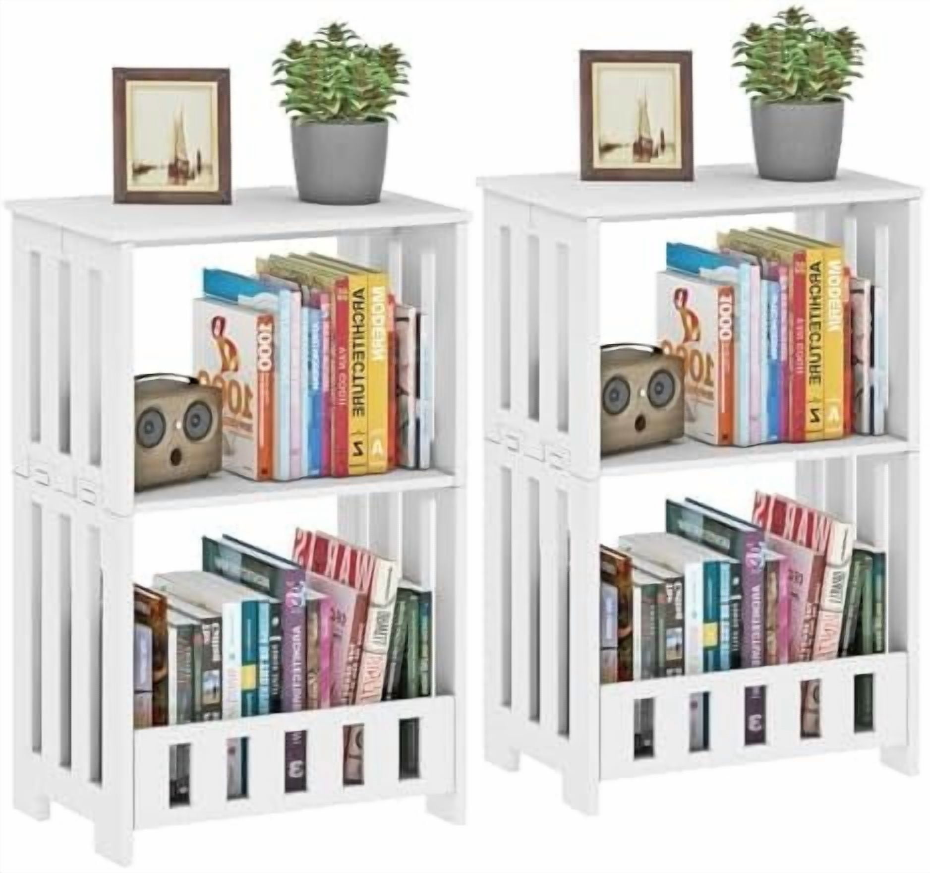 3-Tier End Table Night Stand Set of 2, White Side Table with Storage ...