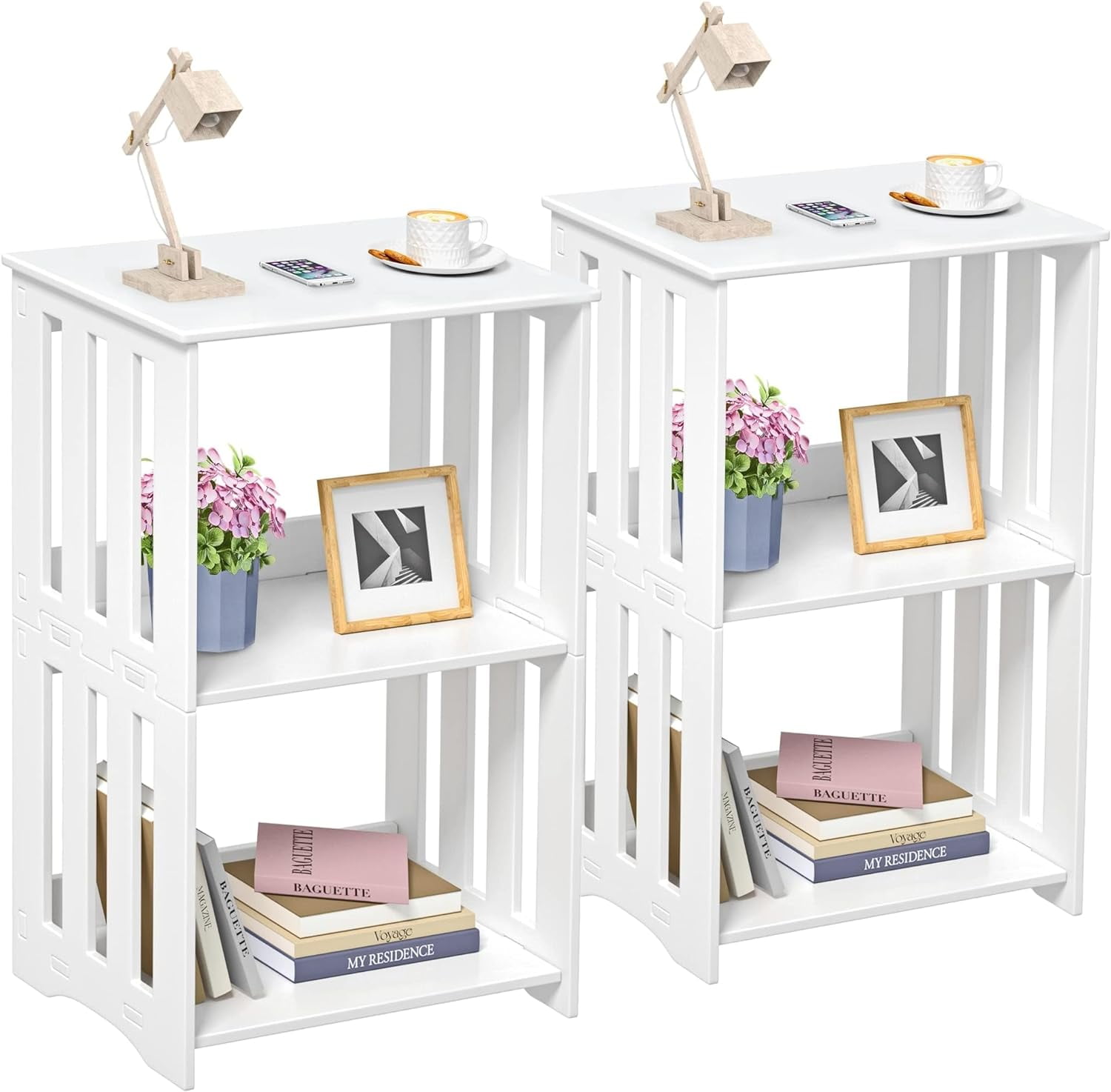 3 Tier End Table NightStand Set of 2, Narrow Side Table with Display ...