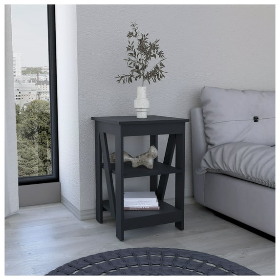 3-Tier End Table/Nightstand, Side Table for Small Space, Black ...