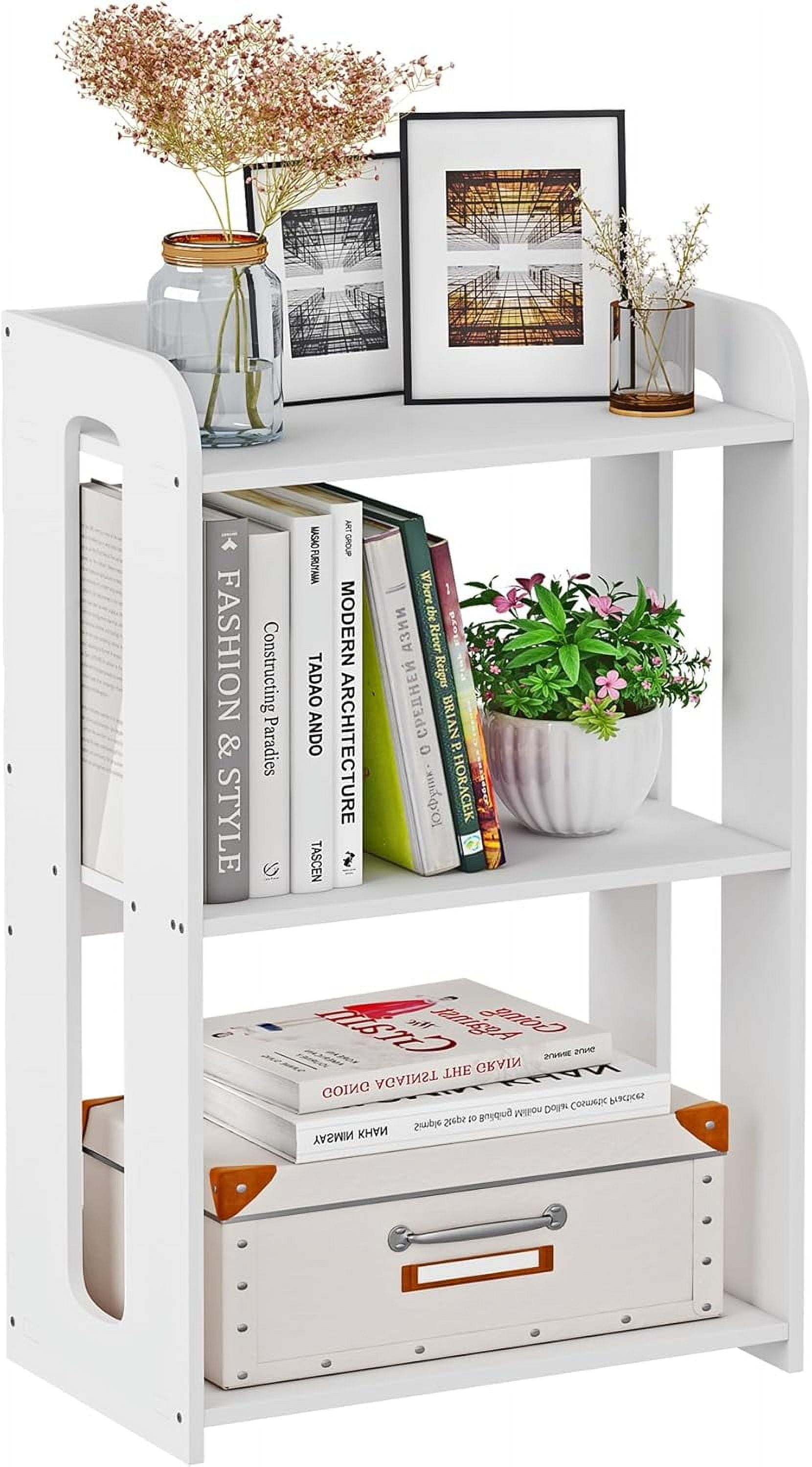 3 Tier End Table Nightstand White, Small Bookshelf with Open Shelf ...
