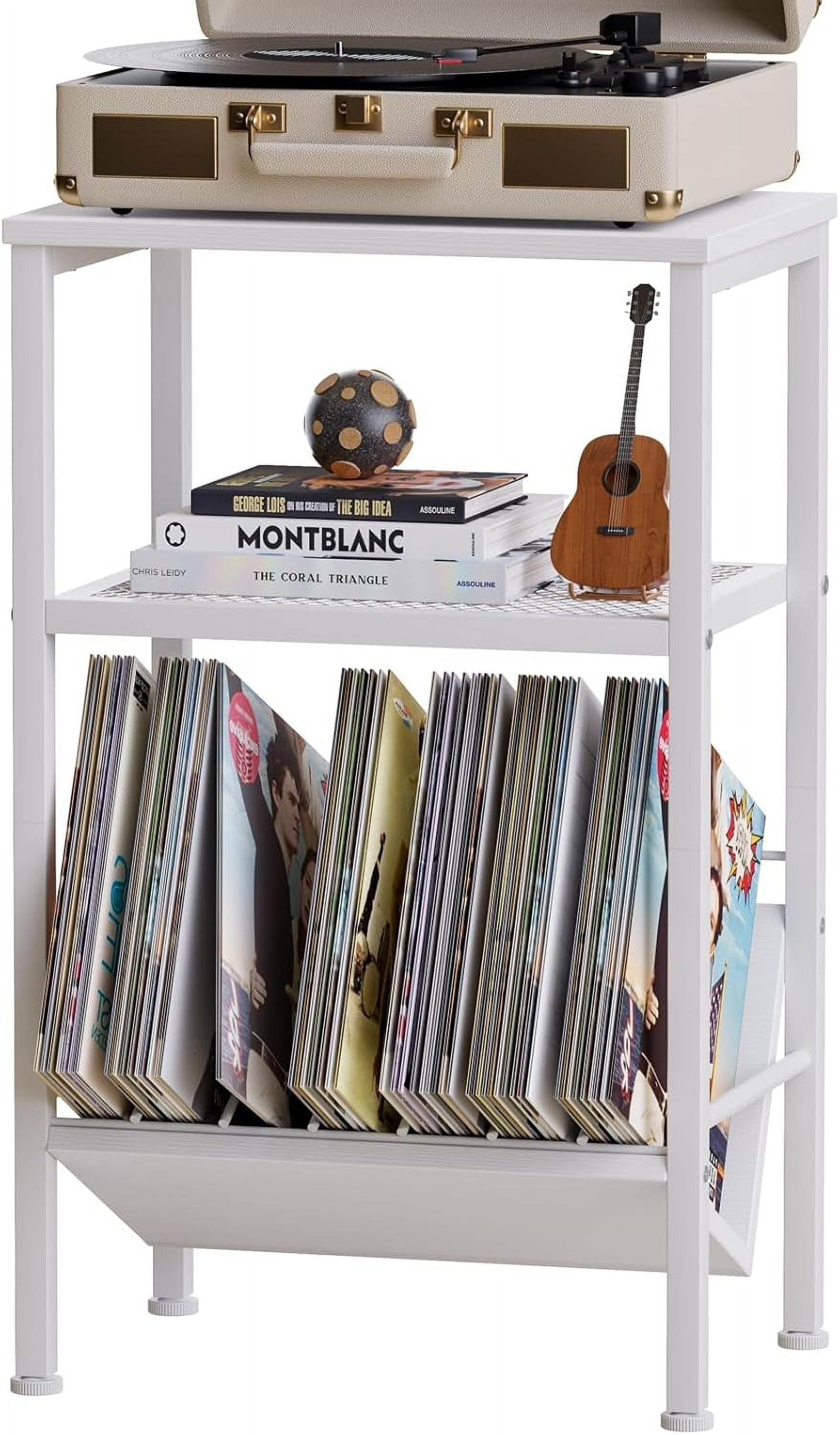 3 Tier End Table, Record Player Stand with Storage Shelves, Vinyl ...
