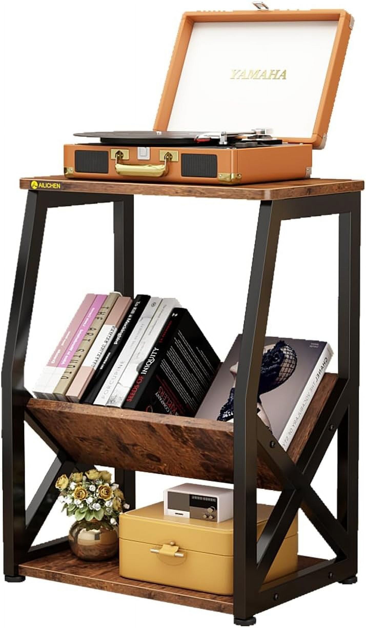 3 Tier End Table Record Player Stand with Storage Brown Records Player ...