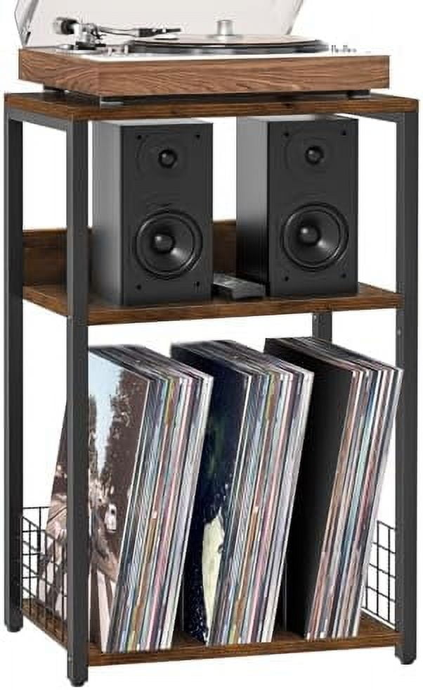 3 Tier End Table,Record Player Stand with Storage Up to 100 Albums ...
