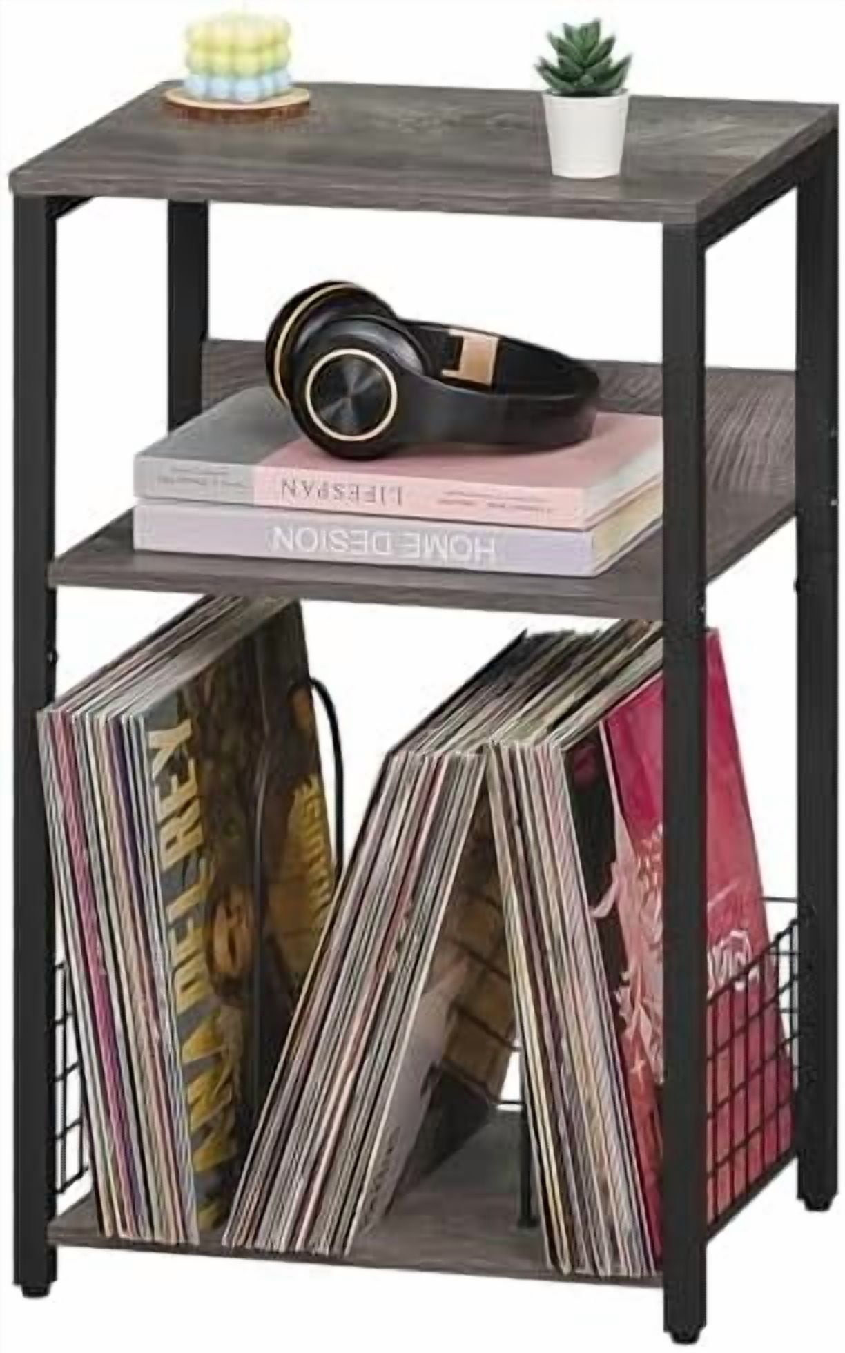 3 Tier End Table,Record Player Stand with Storage Up to 100 Albums ...
