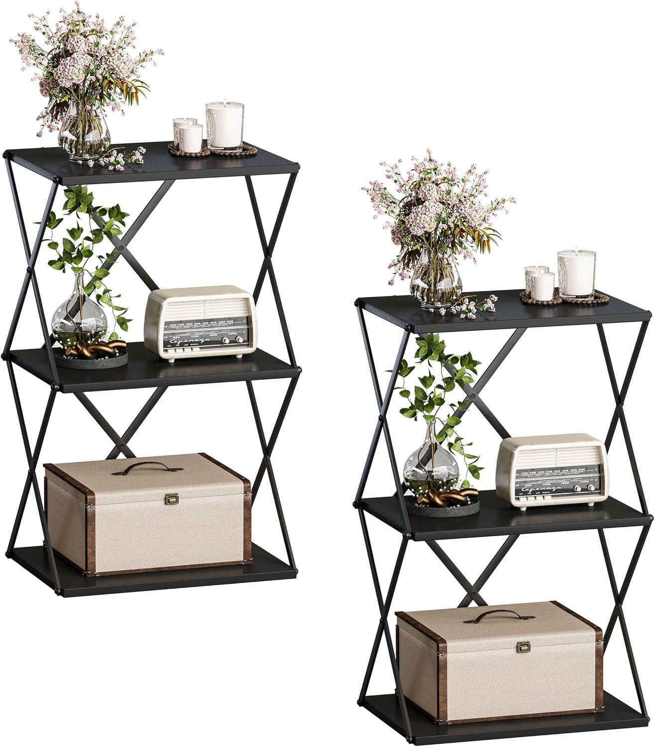 3-Tier End Table Set of 2 Small Side Table Tall Bedside Night Stand ...