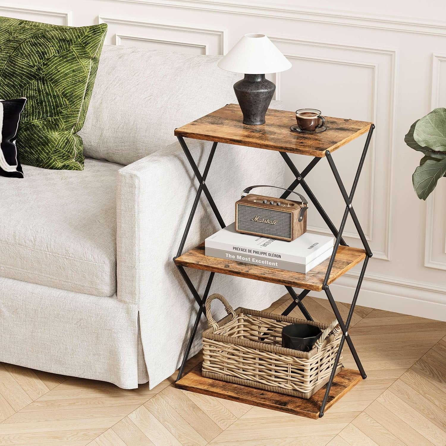 3-Tier End Table Set of 2 Small Side Table Tall Bedside Night Stand ...