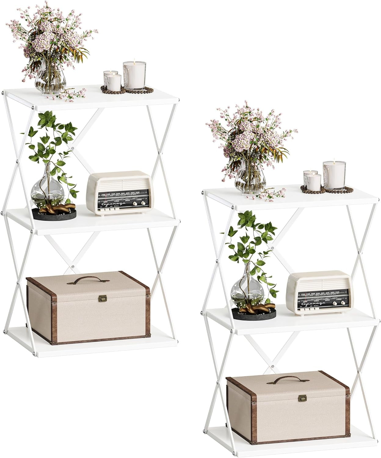 3-Tier End Table Set of 2 Small Side Table Tall Bedside Night Stand ...