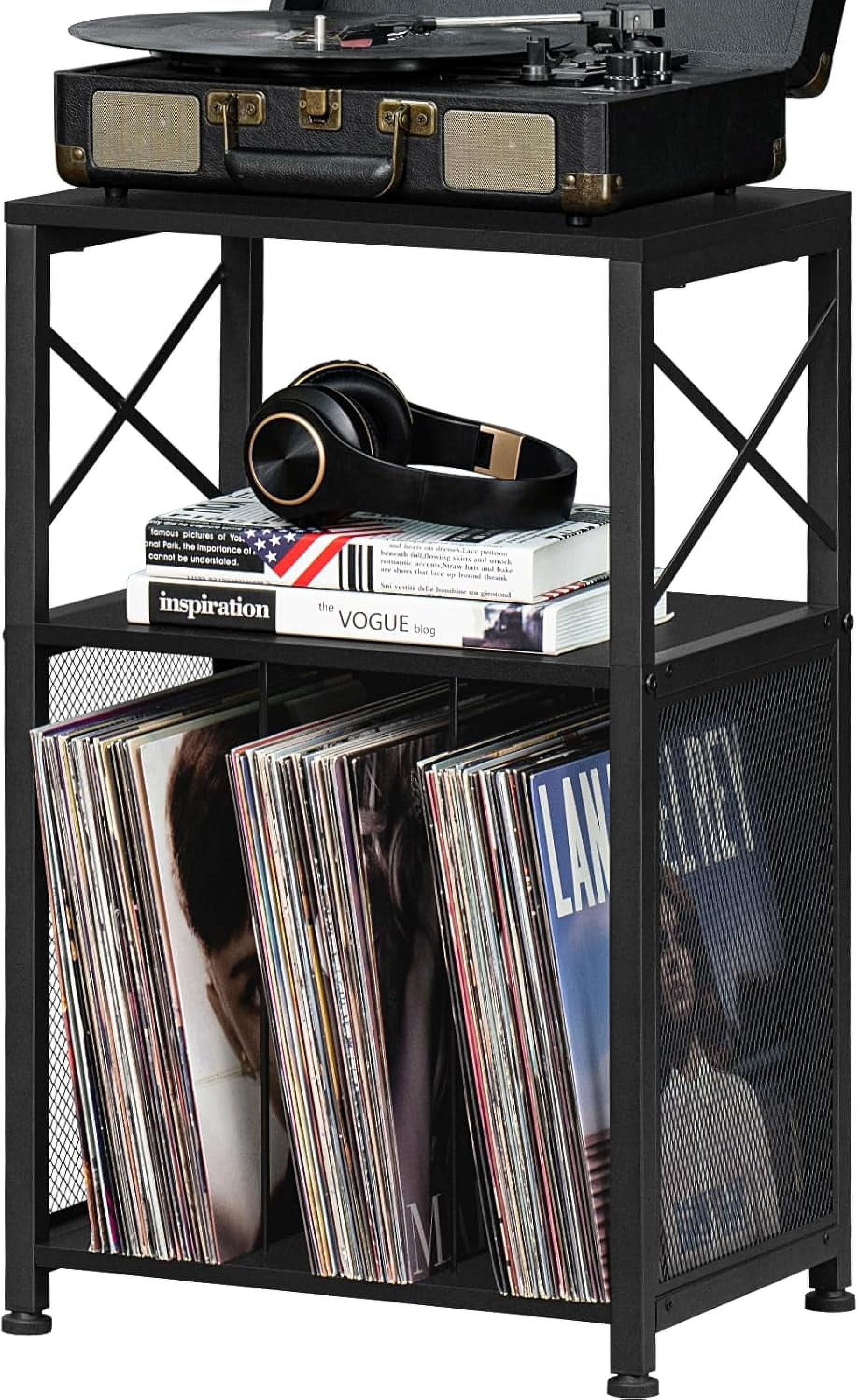 3 Tier End Table, Side Table with Display Shelf, Black Vinyl Record ...
