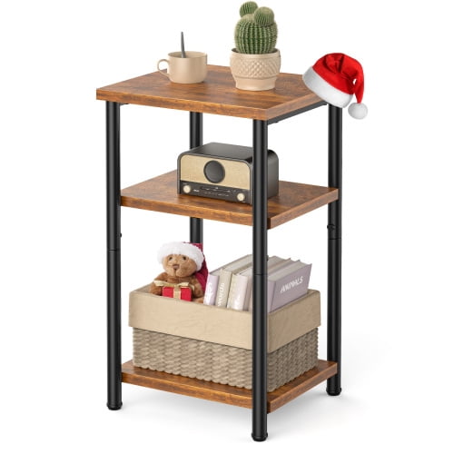 3-Tier End Table Side Table with Adjustable Feet,Small Nightstand Space ...