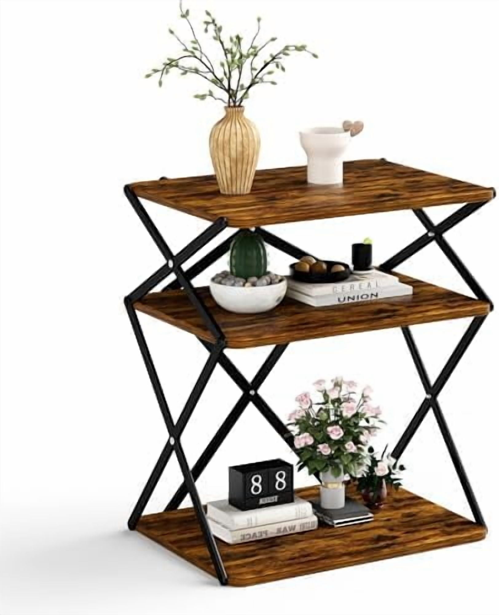 3-Tier End Table Small Side Table Tall Bedside Night Stand with Storage ...