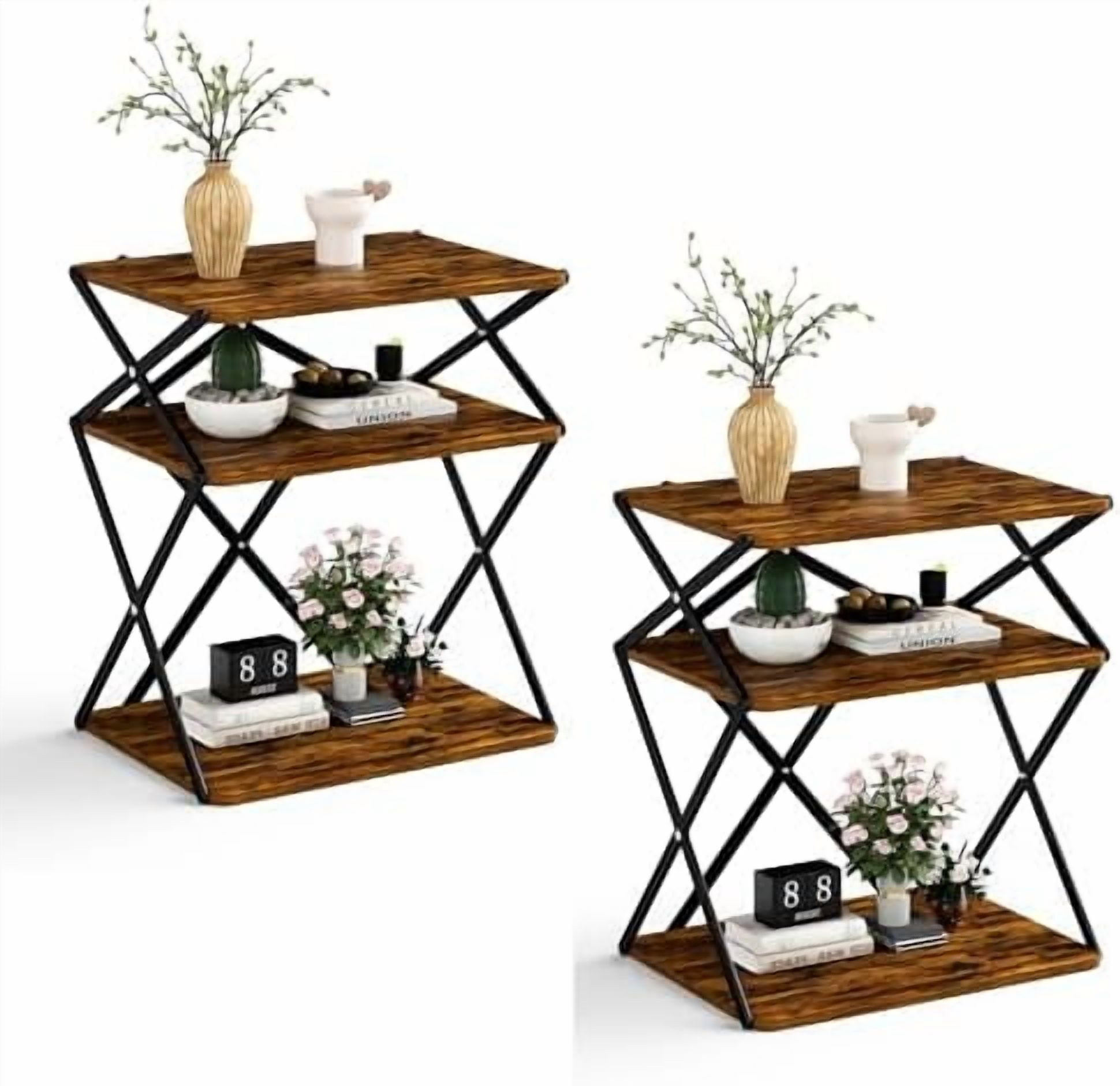 3-Tier End Table Small Side Table Tall Bedside Night Stand with Storage ...