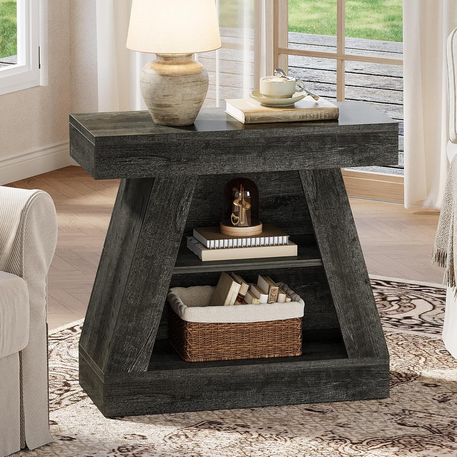 3-Tier End Table with Storage Shelf, 26.8" Couch Side Table with ...