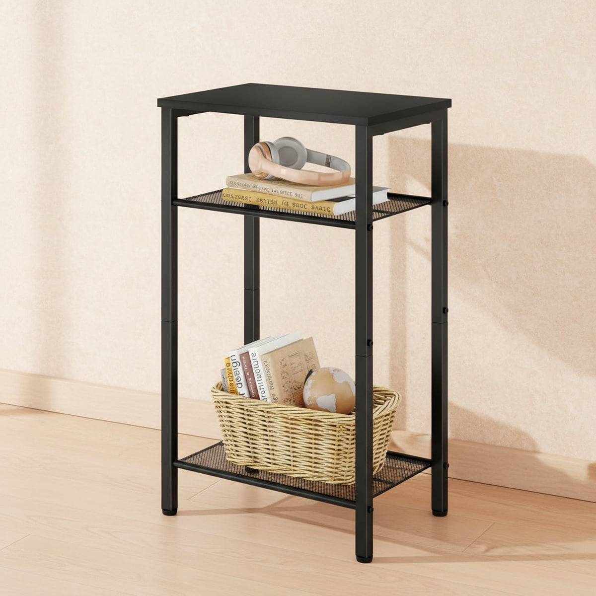 3 Tier End Table, Telephone Table, Tall Side Table with Storage, Metal ...