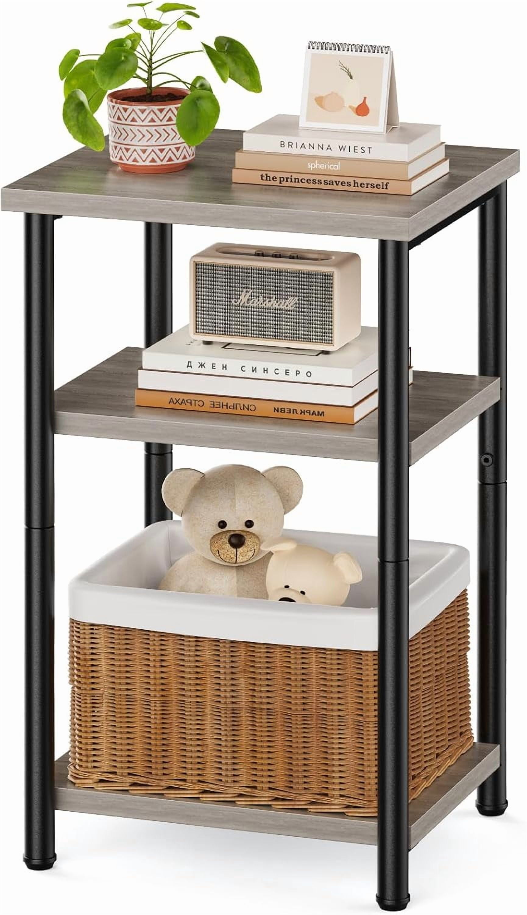 3-Tier End Table with Adjustable Feet, Side Tables, Small Nightstand, 1 ...