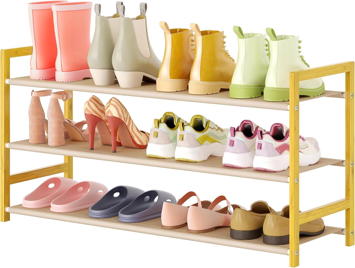 3 Tier Entryway Shoe Rack for Front Door Entrance,Wooden Closet Floor ...