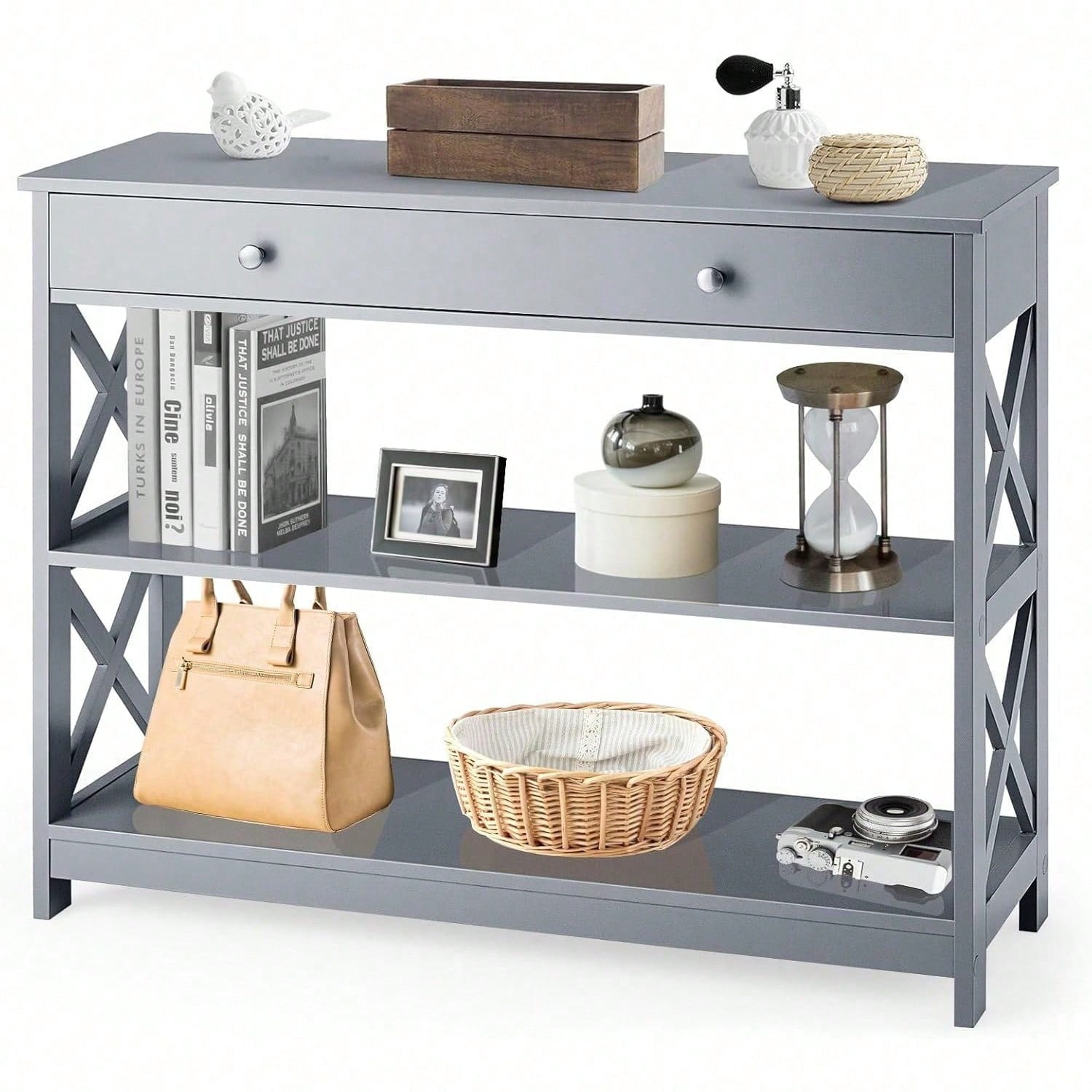 3-Tier Entryway Table, Wooden Narrow Sofa Table With Storage Drawer ...