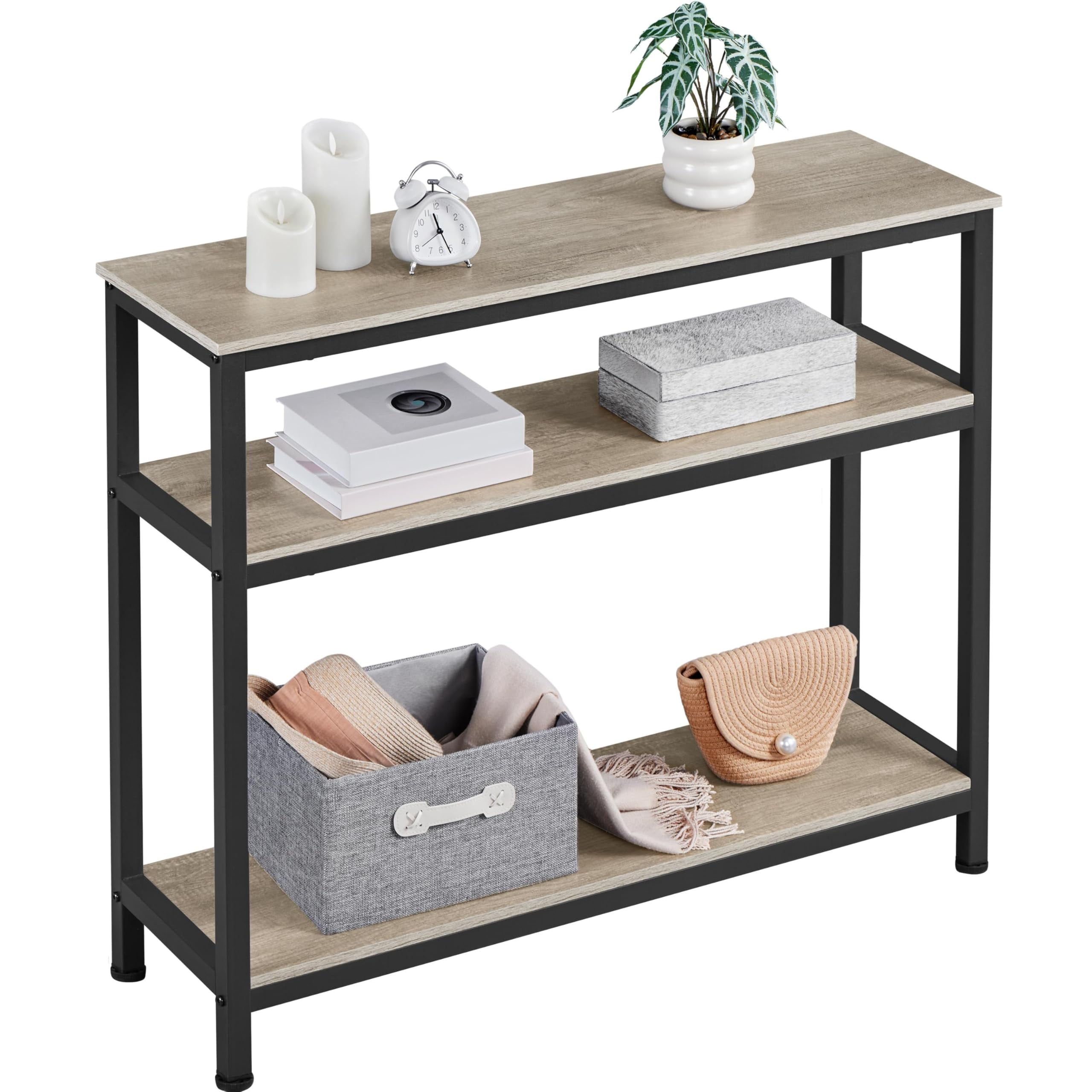 3-Tier Entryway Tables with Storage, Industrial Console Table Behind ...